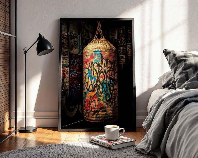 Boxing Graffiti Wall Art, Punching Bag Graffiti Print, Modern, Urban ...