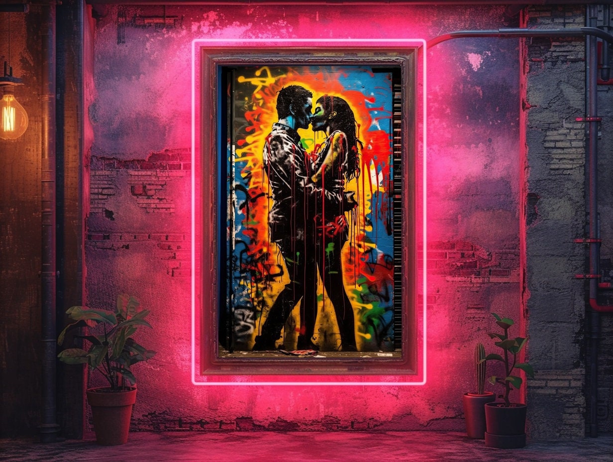 Couple Kissing Graffiti Wall Art, Digital Print, Kissing Wall Decor ...