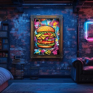 Hamburger Graffiti Wall Art, Burger Printable Digital, Modern, Urban ...