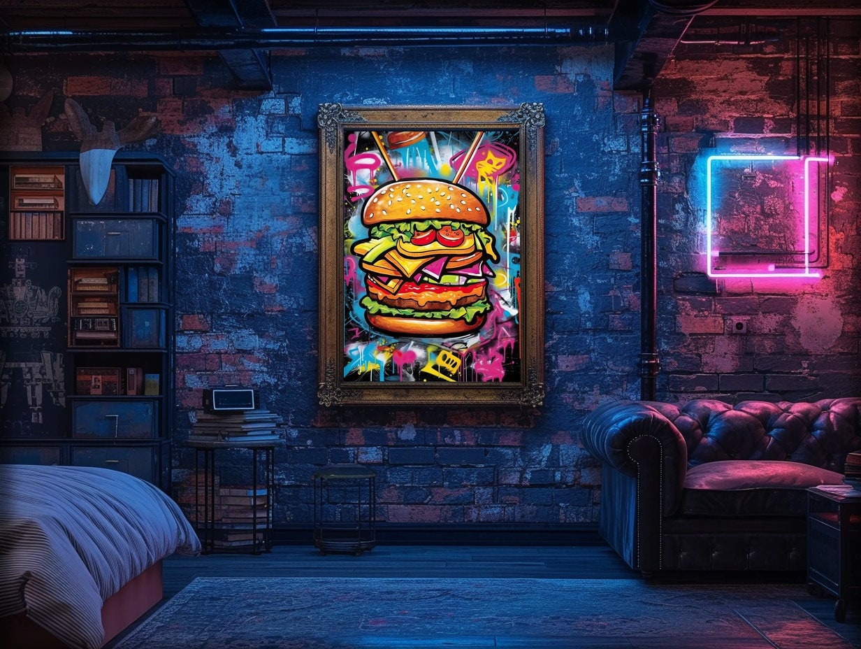 Hamburger Graffiti Wall Art, Burger Printable Digital, Modern, Urban ...