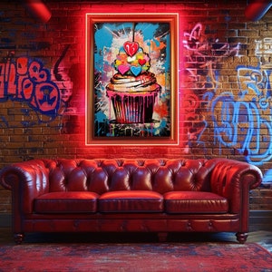 Artistic Cupcake Wall Decor, Graffiti Style Digital Art, Urban Bakery ...