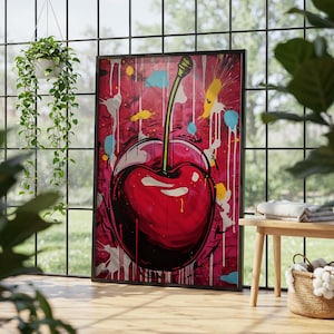 Red Cherry Graffiti Wall Art, Printable Digital, Colorful Fruit Wall ...