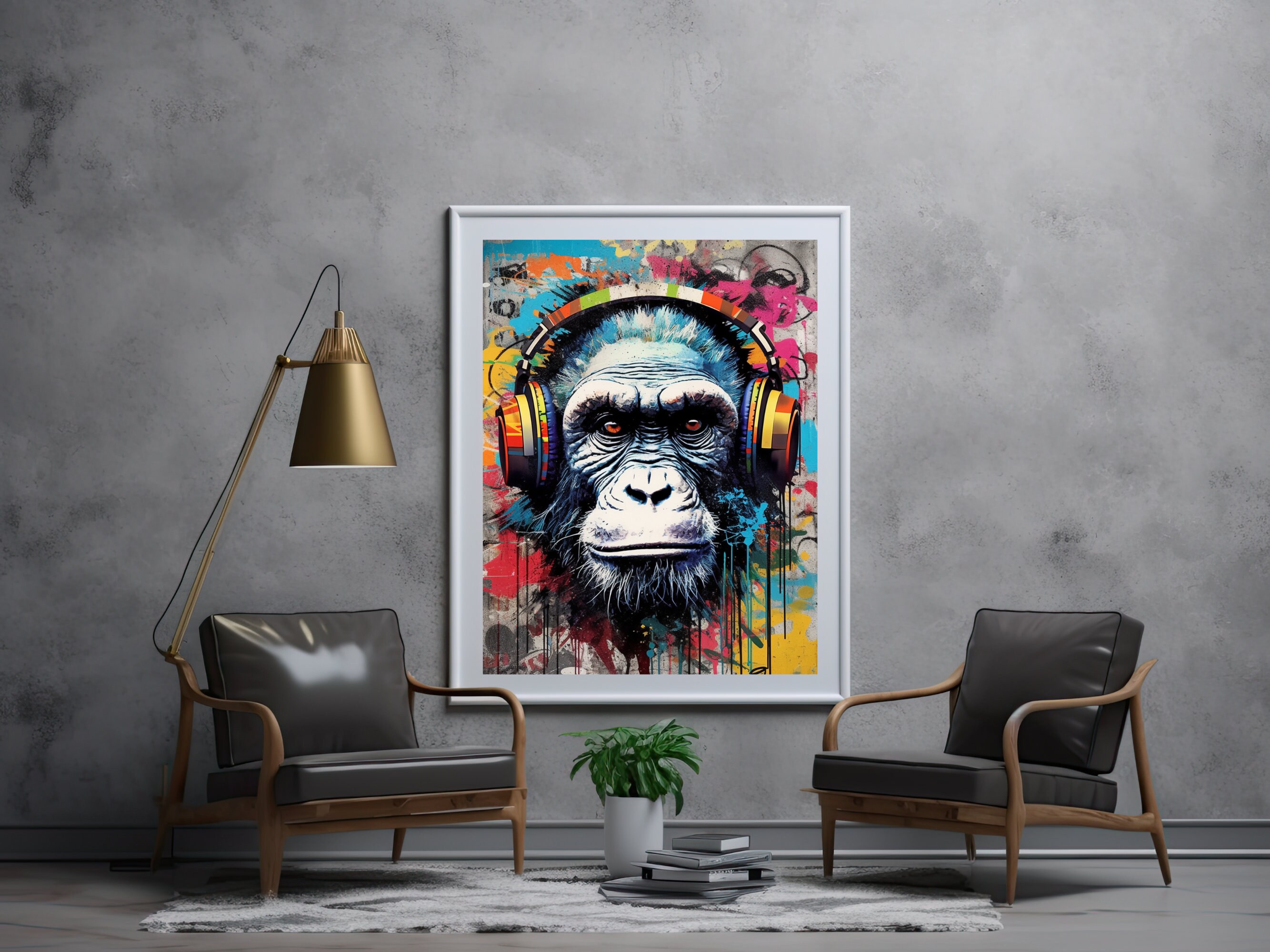 Monkey With Headphones Graffiti Wall Art Digital Download - Etsy