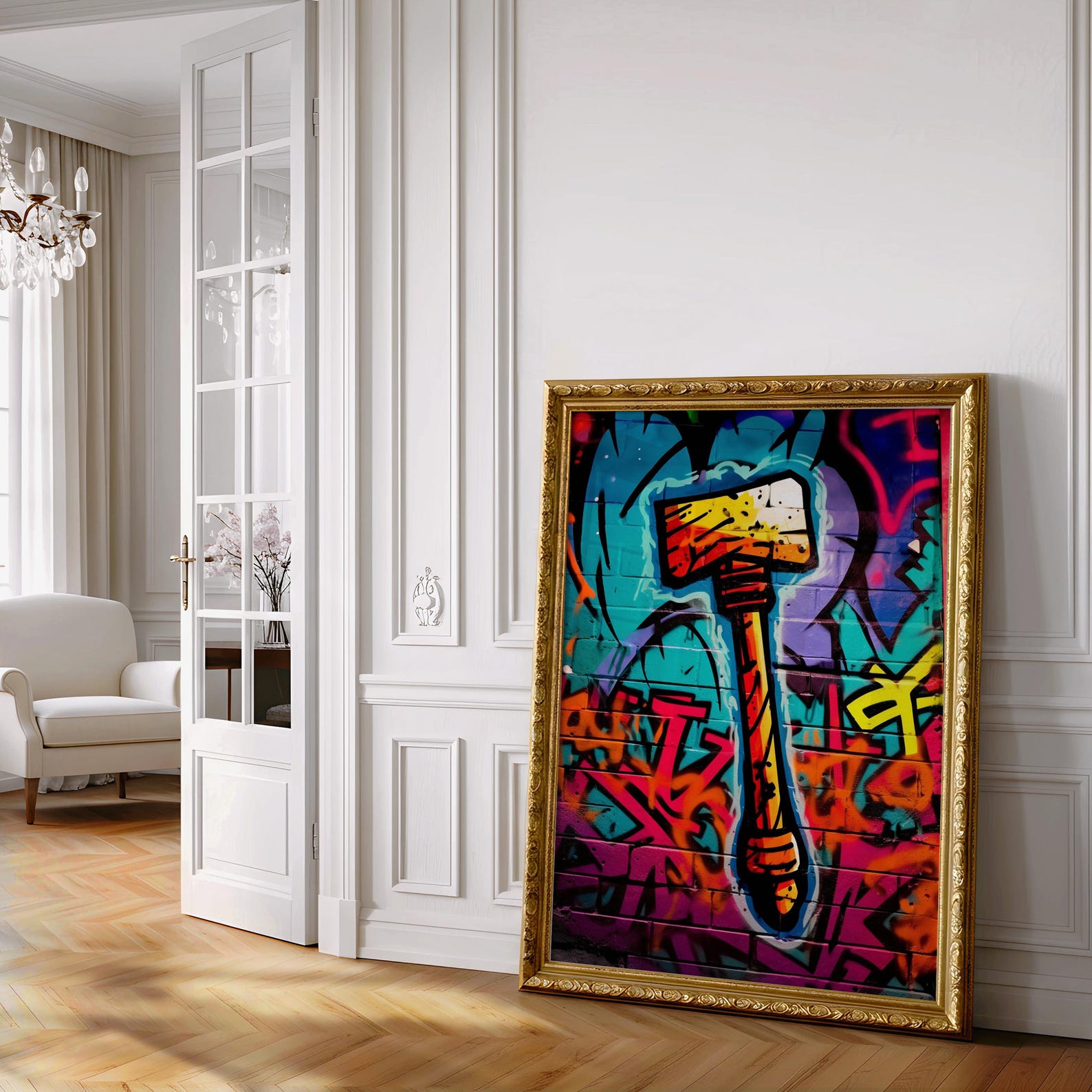 Thor Mjolnir Graffiti Wall Art, Printable Digital, Thor Hammer Wall ...