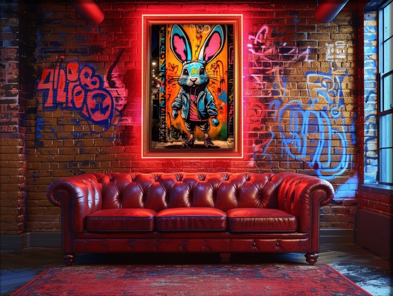 Colorful Bunny Graffiti Wall Art, Digital Download, Stylish Bunny Wall ...