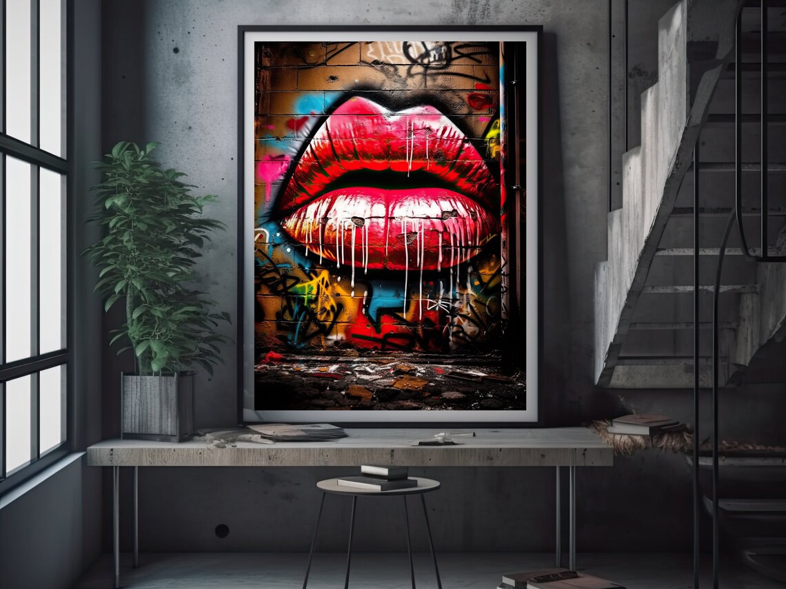 Lips Graffiti Wall Art Printable Art Download Sexy Lips Wall - Etsy