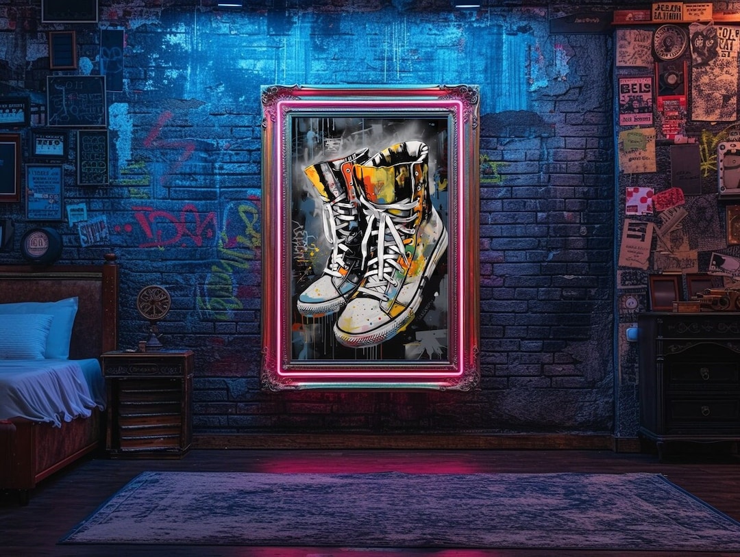 Urban Shoe Graffiti Wall Art, Modern Sneaker Street Art Print, Digital ...