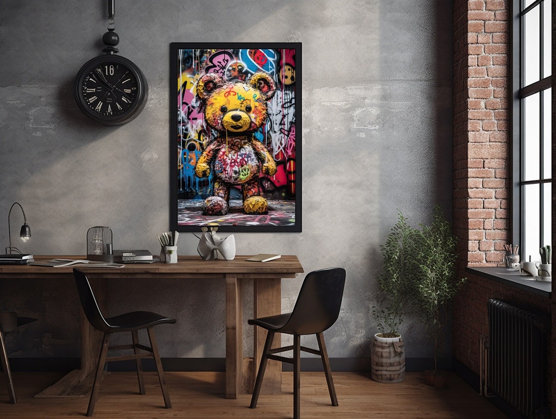 Banksy-inspired Teddy Bear Graffiti Vibrant Urban Street Art - Etsy