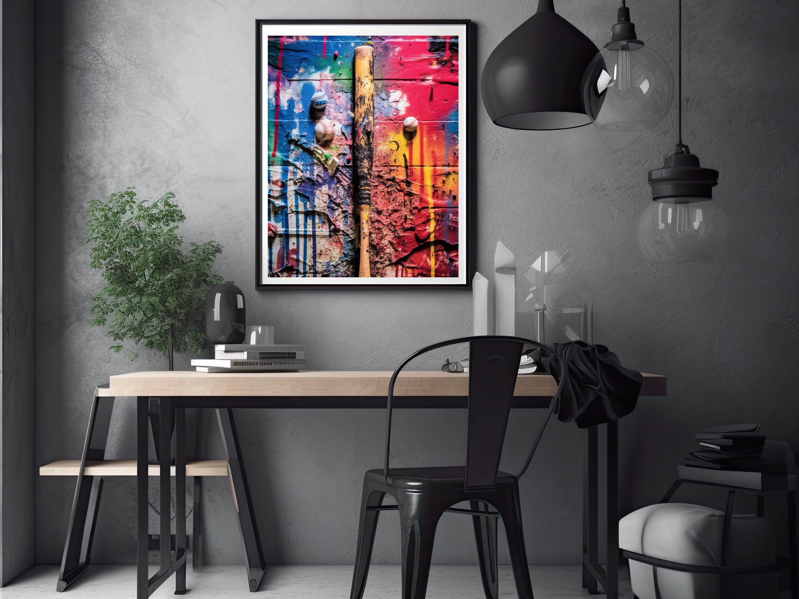Baseball Bat Graffiti Wall Art Printable Digital Colorful - Etsy