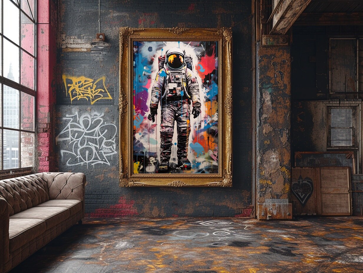 Cosmonaut Graffiti Art Print, Urban Astronaut Digital Poster, Modern ...