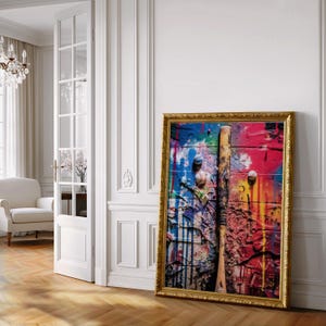 Baseball Bat Graffiti Wall Art, Printable Digital, Colorful Baseball ...