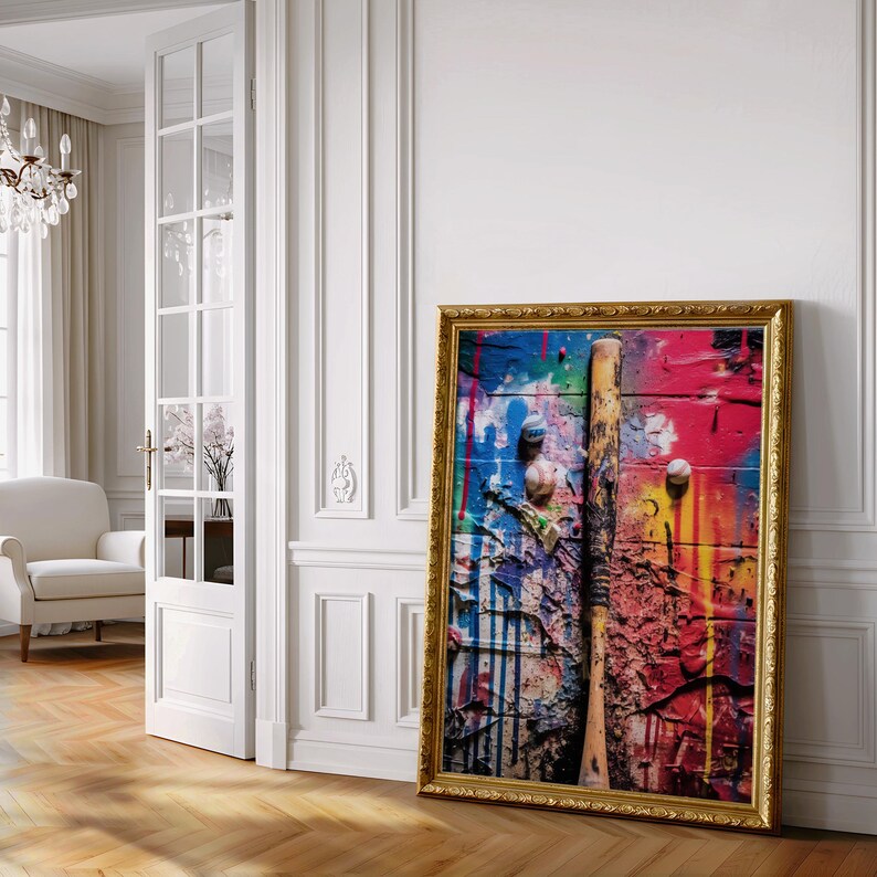 Baseball Bat Graffiti Wall Art, Printable Digital, Colorful Baseball ...