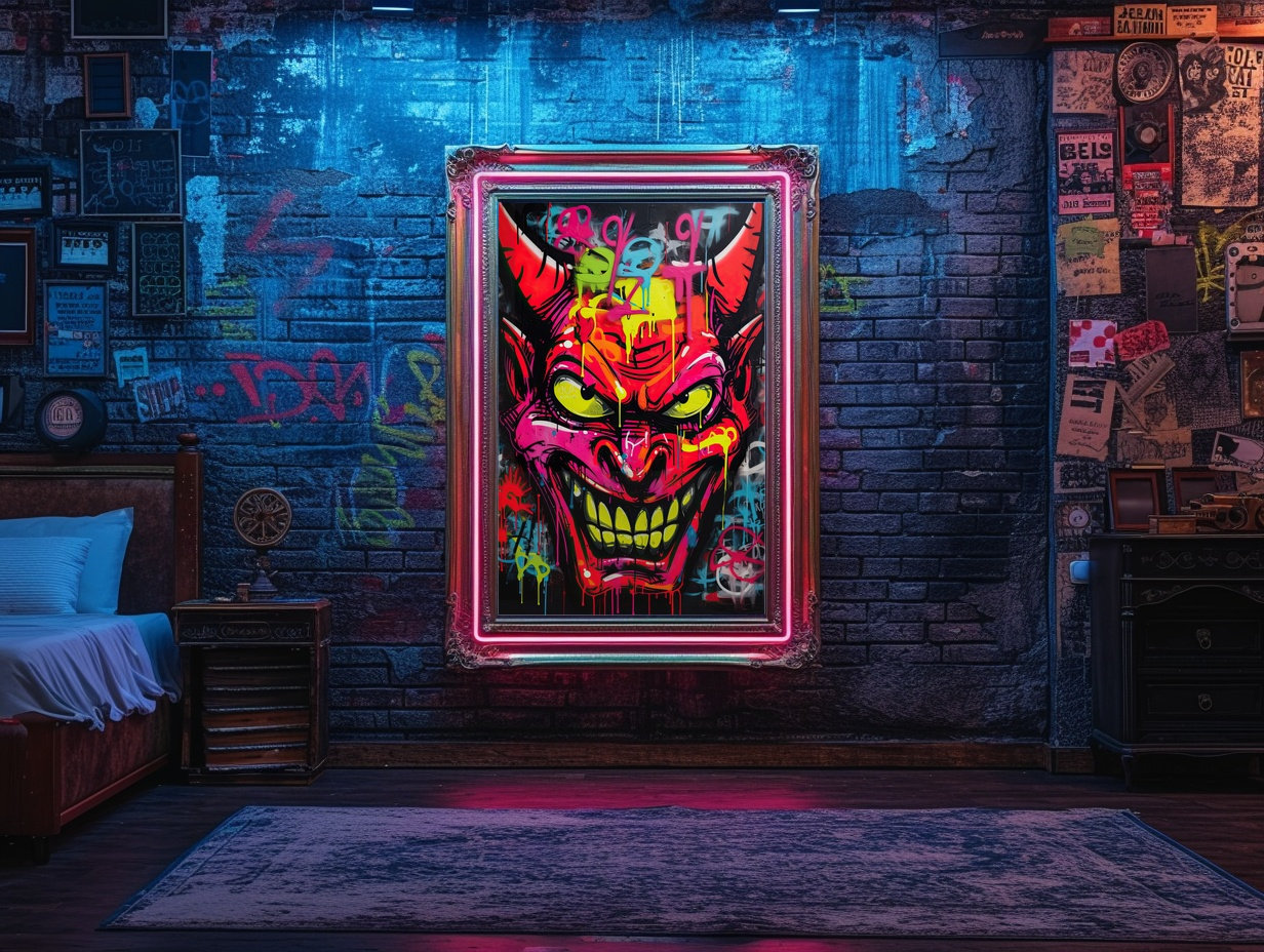 Red Devil Graffiti Wall Art, Digital Download, Demon Horns Art Print ...