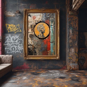 Gold Coin Graffiti Wall Art, Digital Download, Vintage Golden Coin Wall ...