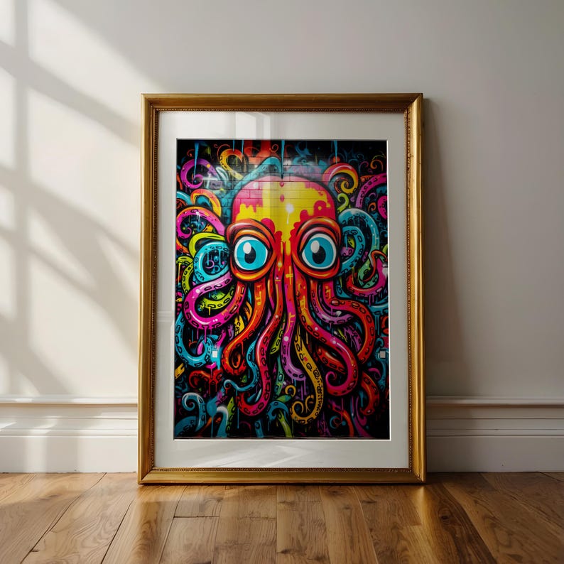 Urban Octopus Graffiti Print, Colorful Wall Art, Street Style Animal ...