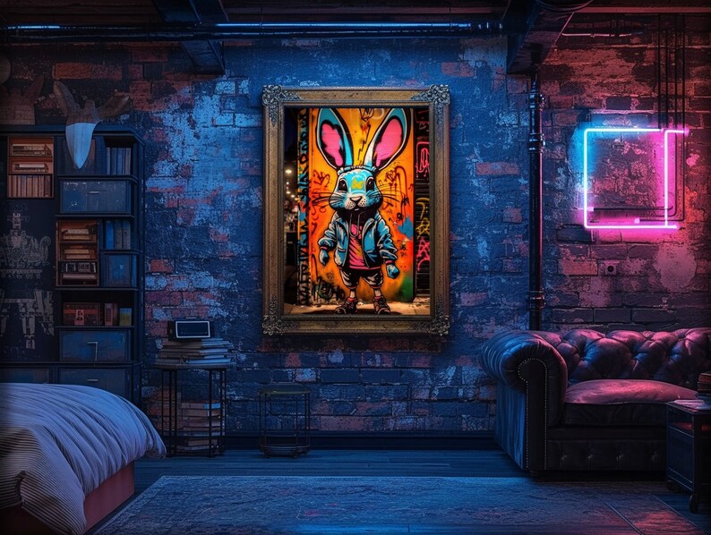 Colorful Bunny Graffiti Wall Art, Digital Download, Stylish Bunny Wall ...