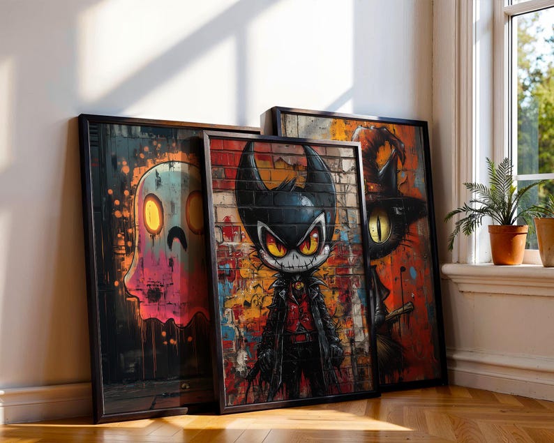 Halloween Gallery Wall Set, Graffiti Art Prints, Set of 3 Prints, Ghost ...