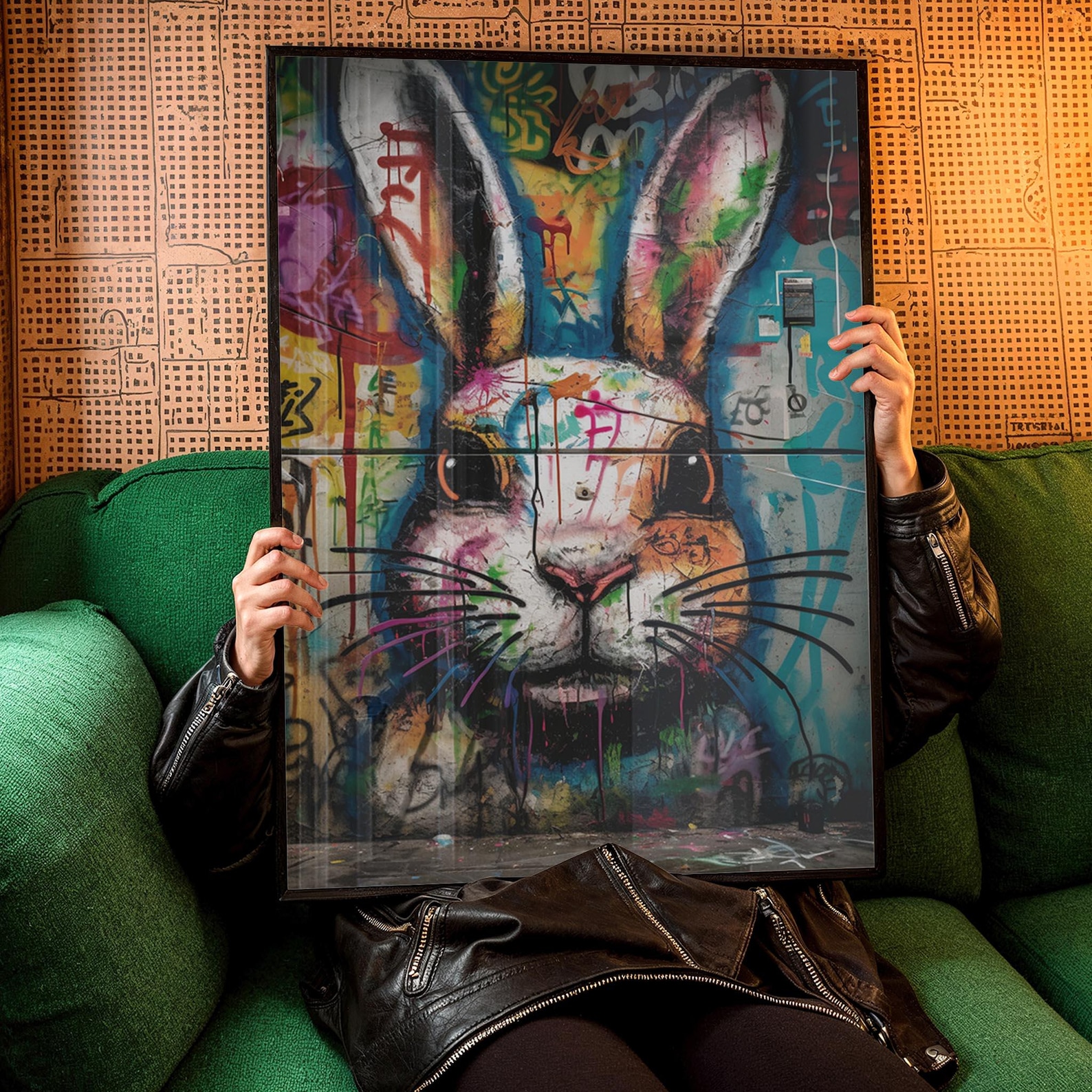 Bunny Graffiti Wall Art, Animal Cute Rabbit Bunny Graffiti Print ...