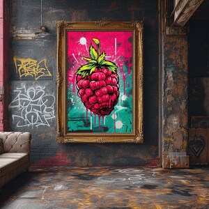Raspberry Graffiti Wall Art, Printable Digital Colorful Berries Wall ...