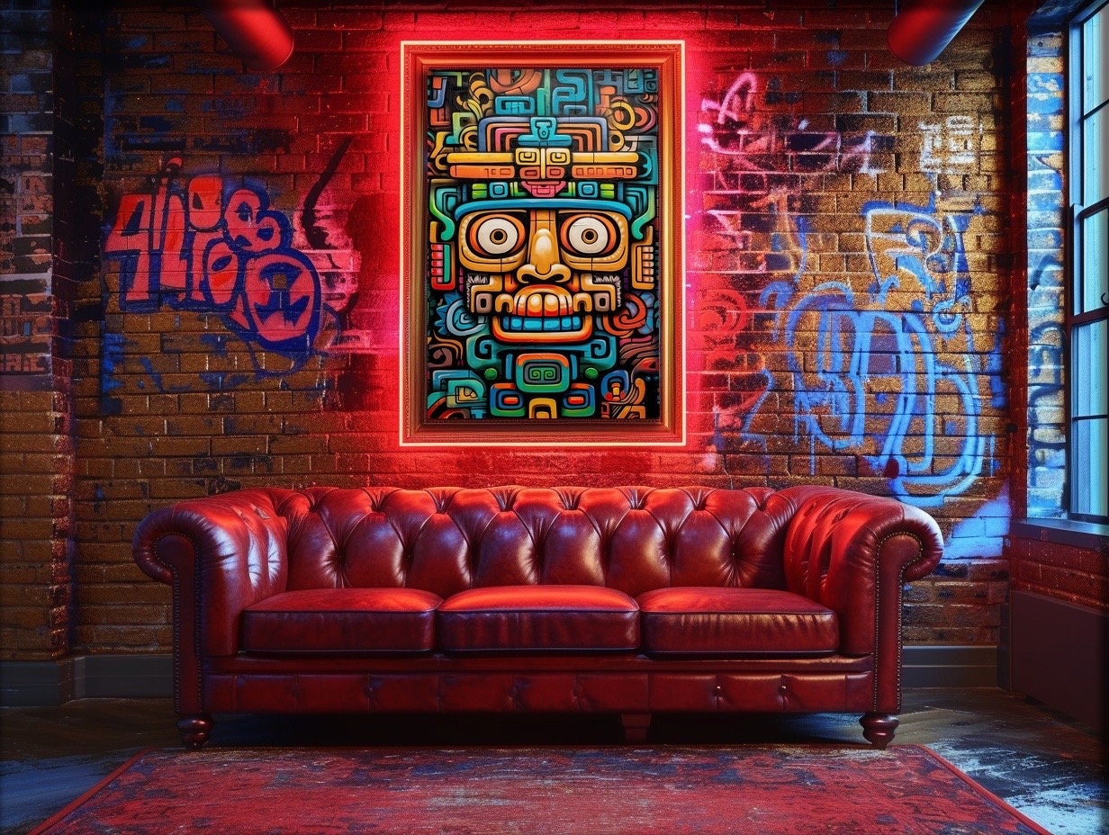 Aztec Face Graffiti Wall Art, Digital Download, Aztec Mythology Wall ...
