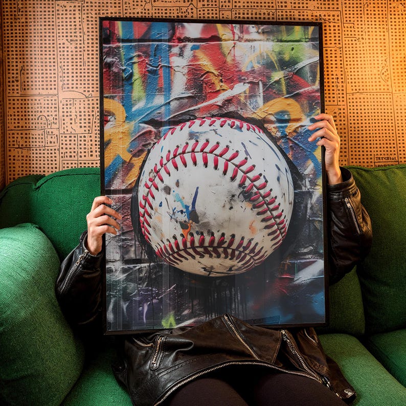 Vibrant Baseball Graffiti Art Print, Digital Sports Wall Decor ...