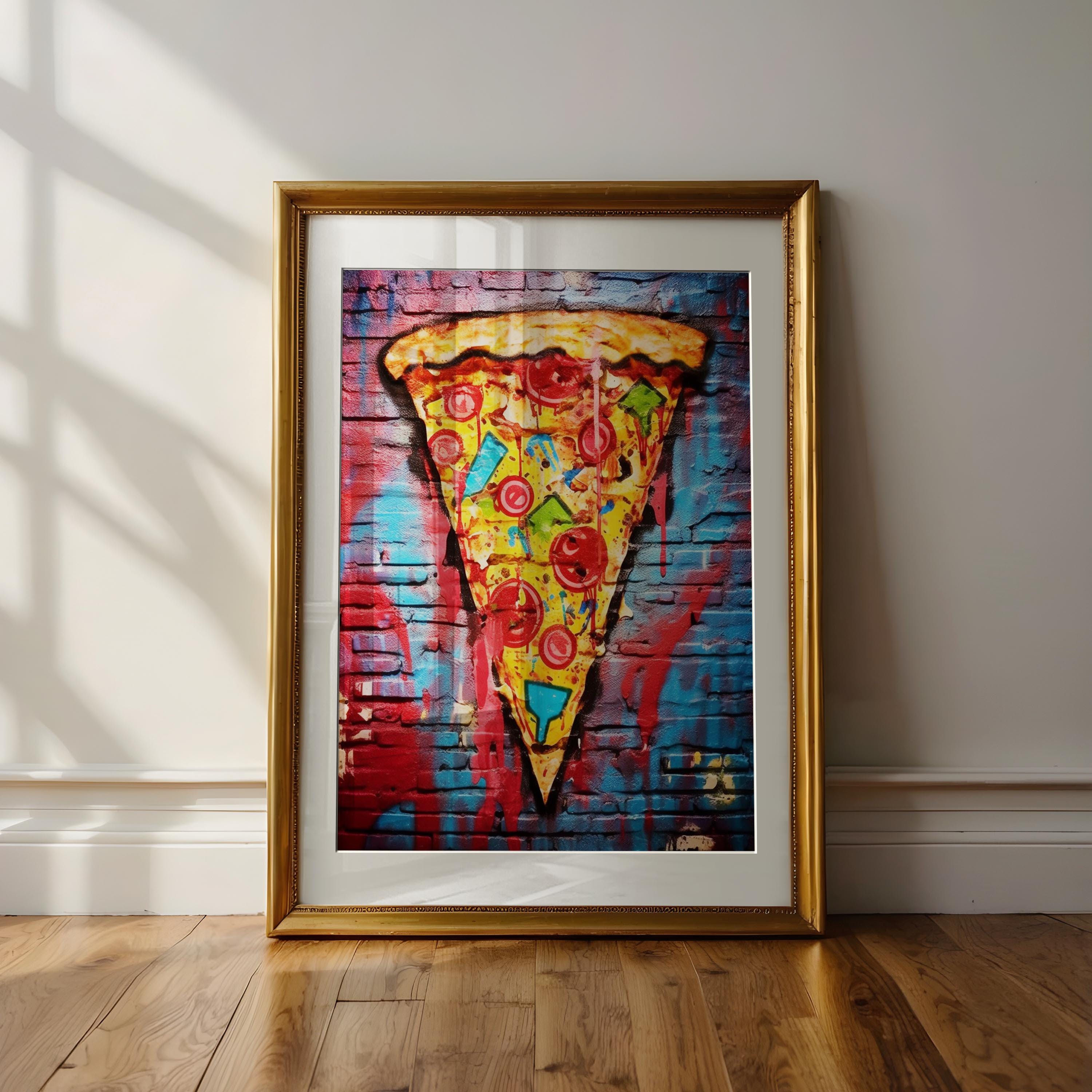 Pizza Slice Graffiti Wall Art, Pizza Print Digital Art, Pepperoni Pizza ...