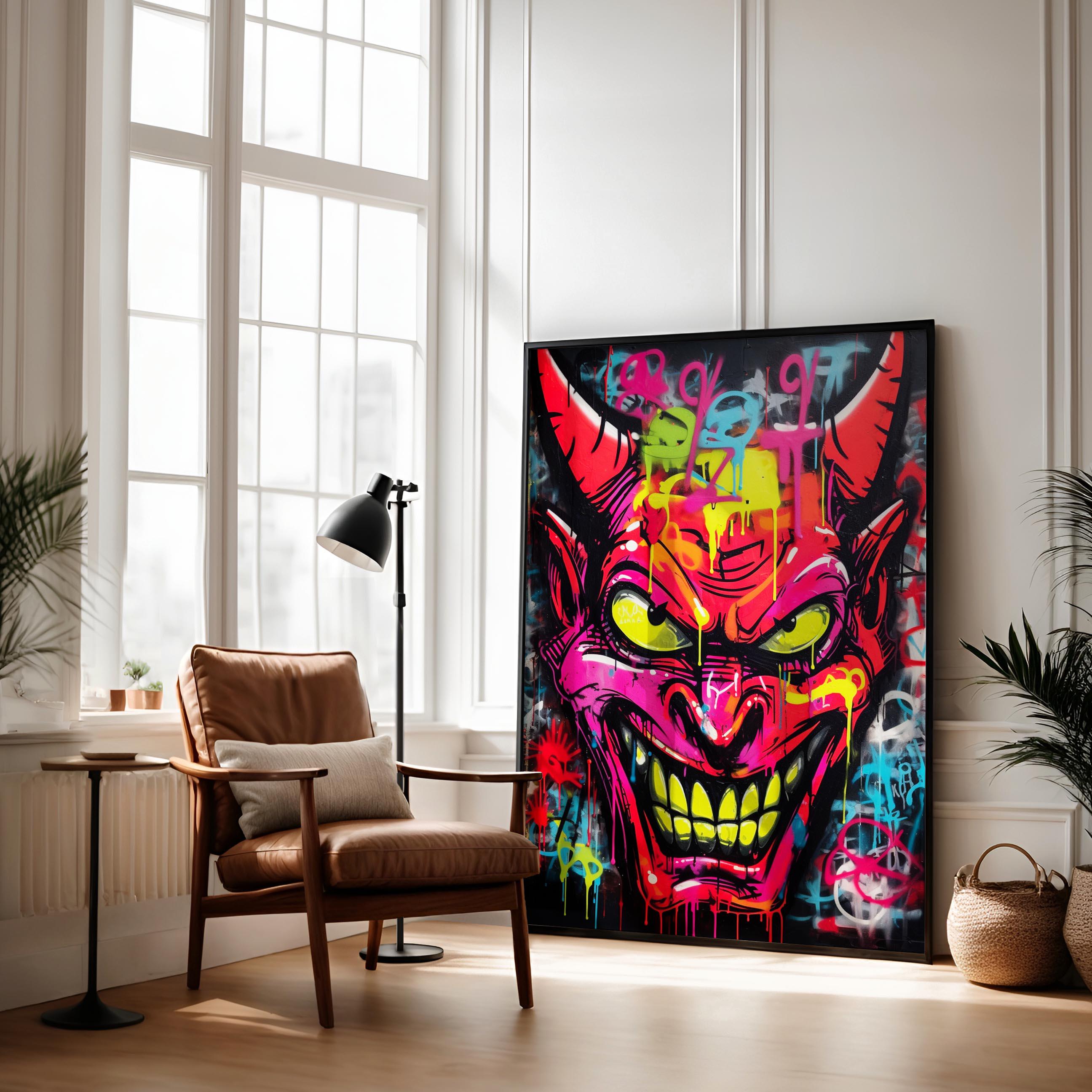 Red Devil Graffiti Wall Art, Digital Download, Demon Horns Art Print ...