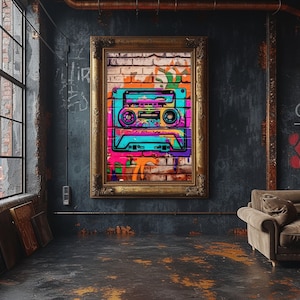 Colorful Cassette Tape Graffiti Wall Art, Music Inspired Graffiti Print ...