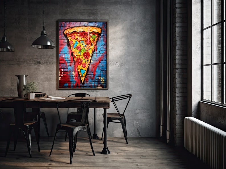 Pizza Slice Graffiti Wall Art, Pizza Print Digital Art, Pepperoni Pizza ...