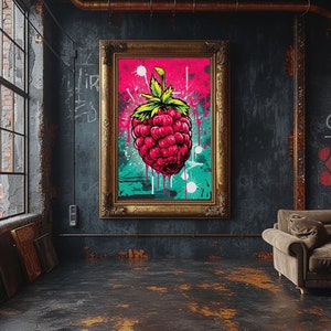 Raspberry Graffiti Wall Art, Printable Digital Colorful Berries Wall ...