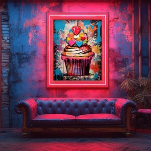 Artistic Cupcake Wall Decor, Graffiti Style Digital Art, Urban Bakery ...