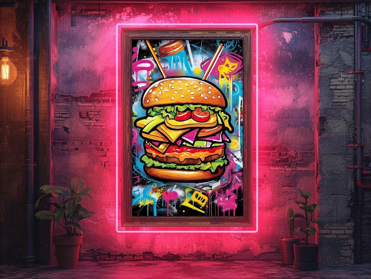 Hamburger Graffiti Wall Art, Burger Printable Digital, Modern, Urban ...