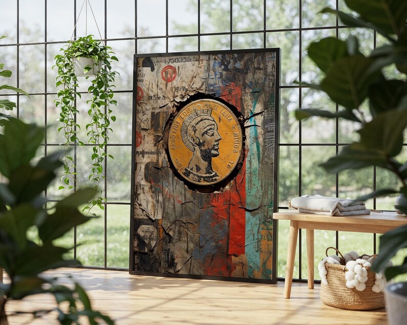 Gold Coin Graffiti Wall Art, Digital Download, Vintage Golden Coin Wall ...