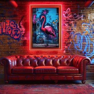 Pink Flamingo Graffiti Wall Art, Digital Download, Colorful Tropical ...