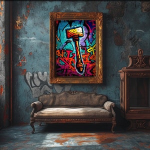 Thor Mjolnir Graffiti Wall Art, Printable Digital, Thor Hammer Wall ...