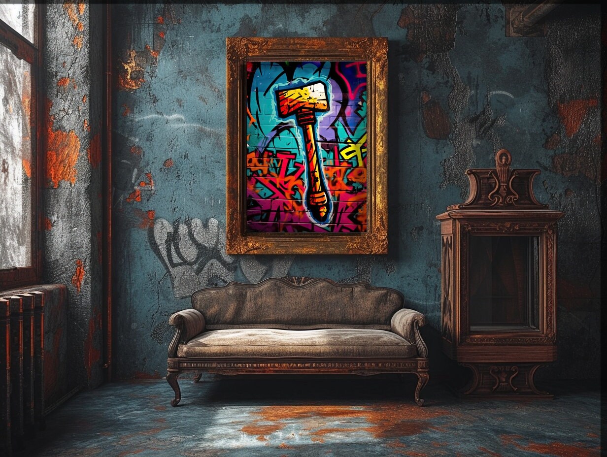 Thor Mjolnir Graffiti Wall Art, Printable Digital, Thor Hammer Wall ...