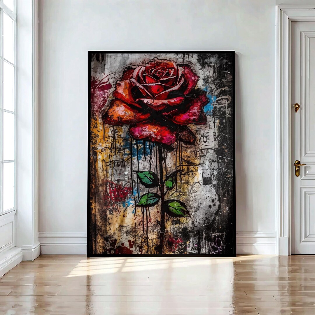 Red Rose Graffiti Wall Art, Digital Download, Colorful Rose Flower ...