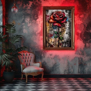 Red Rose Graffiti Wall Art, Digital Download, Colorful Rose Flower ...