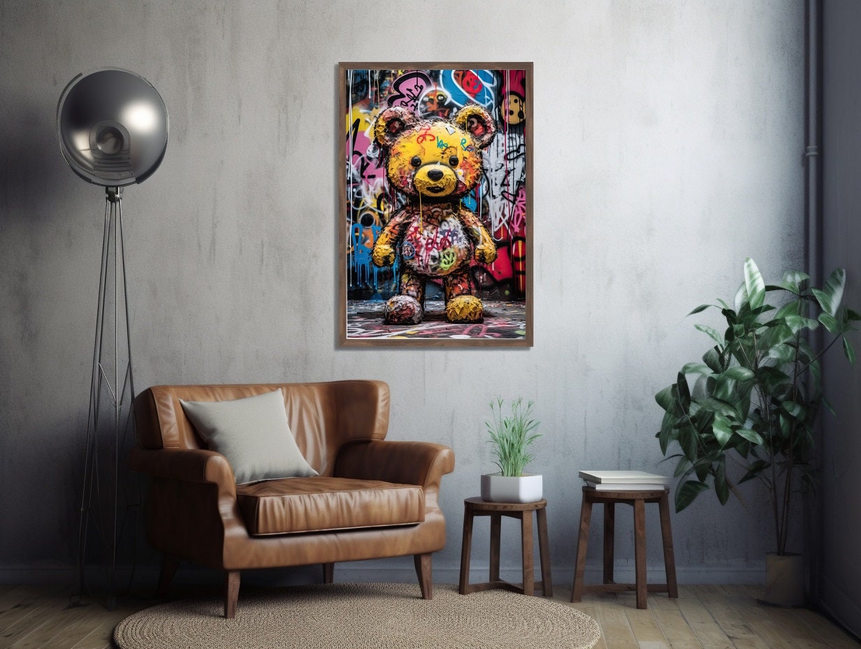 Banksy-inspired Teddy Bear Graffiti Vibrant Urban Street Art - Etsy