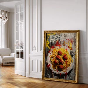 Food Graffiti Gallery Wall Set, Set of 3, Pizza, Spaghetti, Wine, Bold ...