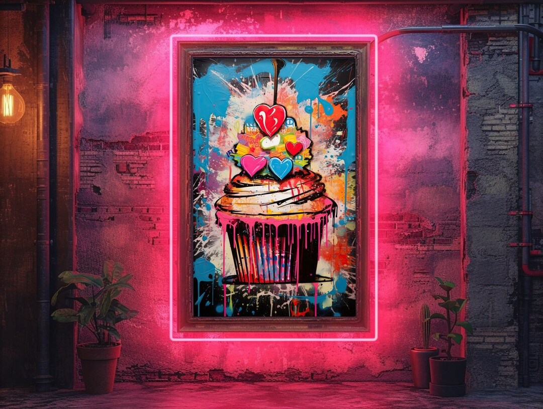 Artistic Cupcake Wall Decor, Graffiti Style Digital Art, Urban Bakery ...