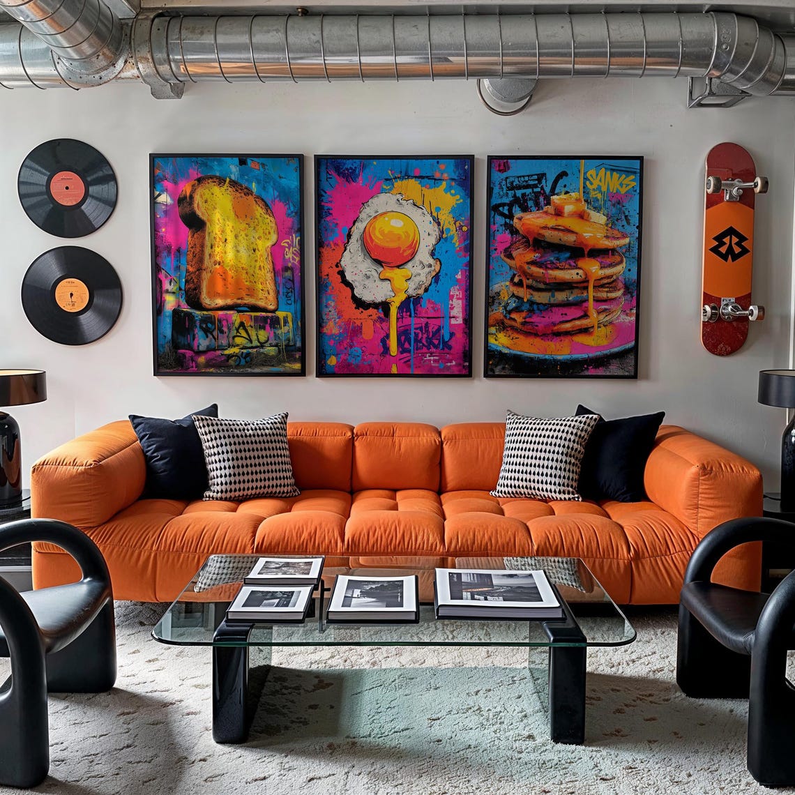 Graffiti Breakfast Wall Art Set, Street Art Food Posters, Urban Kitchen ...