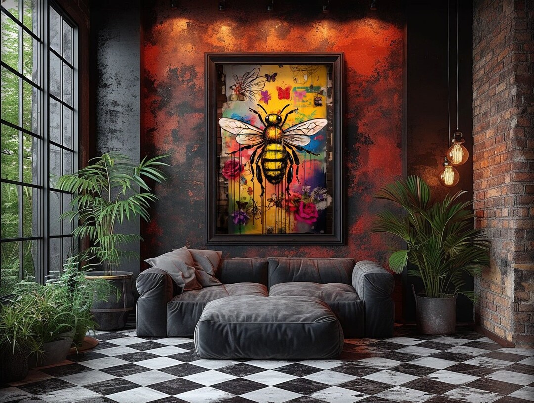 Urban Honeybee Art Print, Vibrant Bee Graffiti Decor, Modern Street Art ...