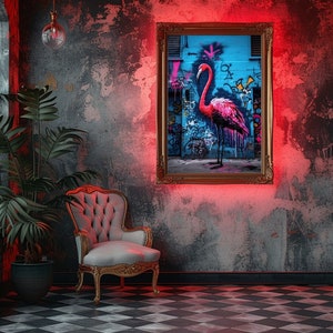 Pink Flamingo Graffiti Wall Art, Digital Download, Colorful Tropical ...