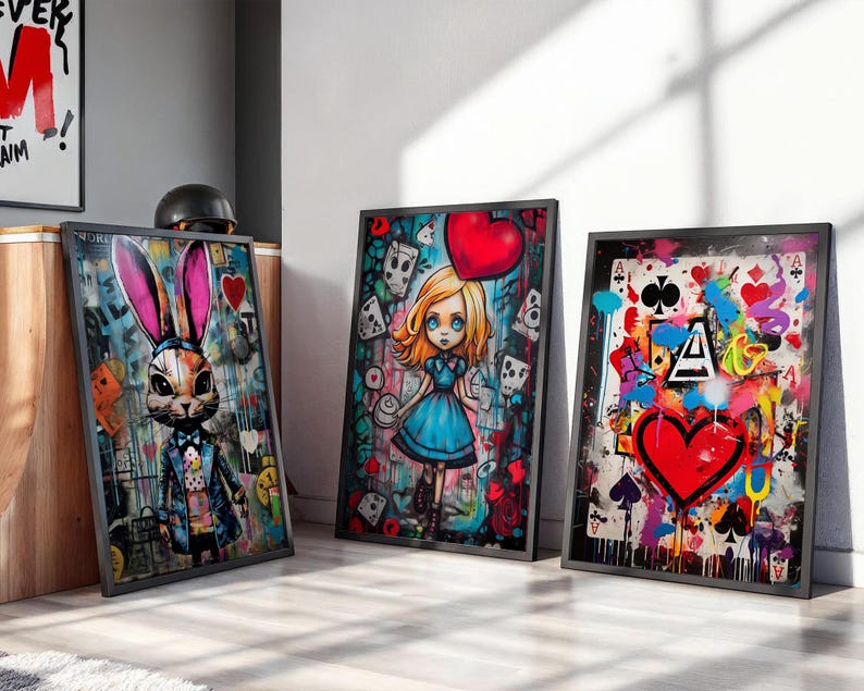 Alice in Wonderland Graffiti Wall Art, Gallery Wall Set, Set of 3 ...