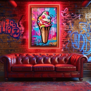 Ice Cream Graffiti Wall Art, Digital Download, Vanilla Waffle Cone ...