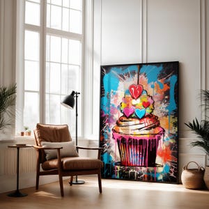 Artistic Cupcake Wall Decor, Graffiti Style Digital Art, Urban Bakery ...