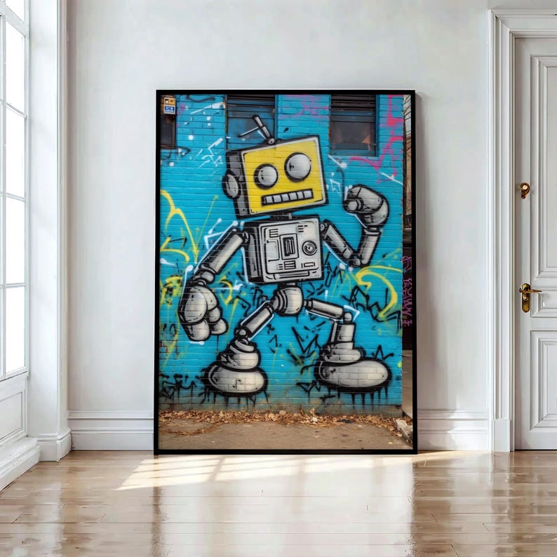 Robot Graffiti Wall Art, Digital Download Print, Modern Street Art ...