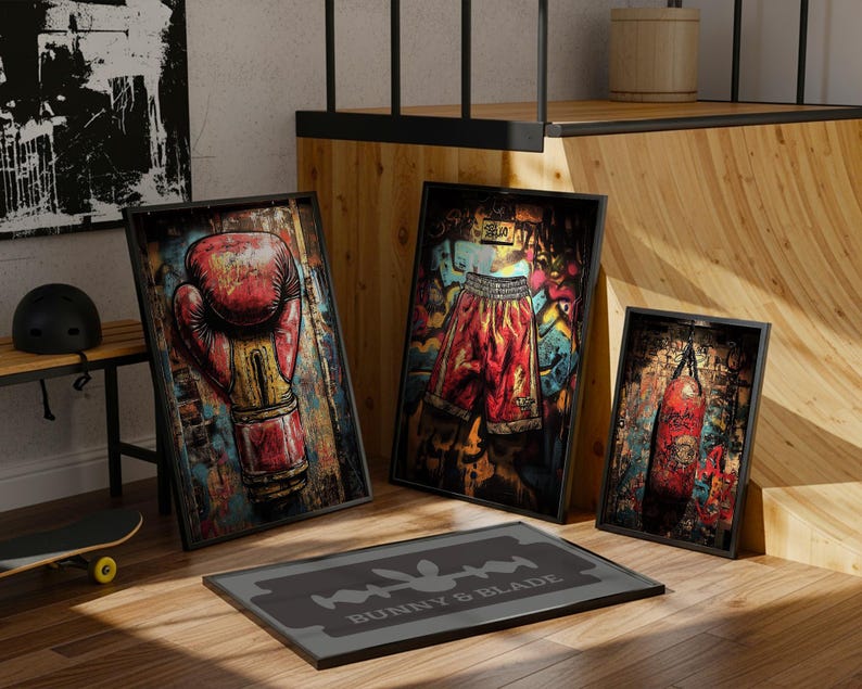 Boxing Graffiti Wall Art Set, Set of 3 Prints, Boxing Gloves, Punching ...
