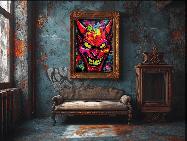 Red Devil Graffiti Wall Art, Digital Download, Demon Horns Art Print ...